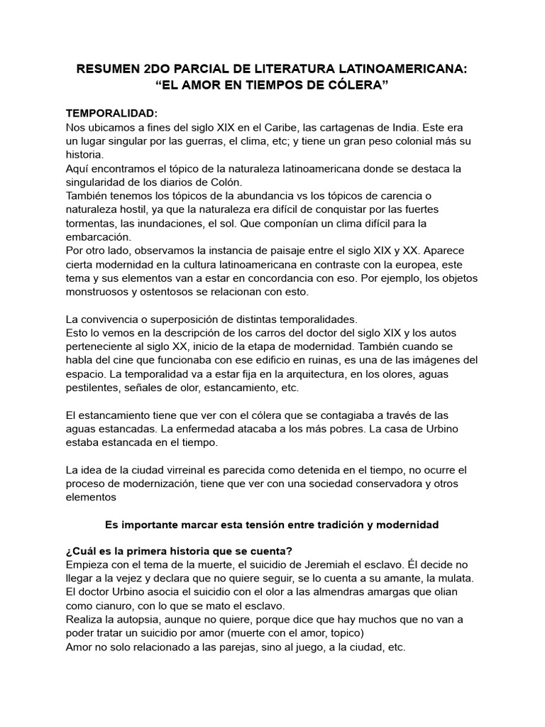 RESUMEN 2DO PARCIAL DE LITERATURA LATINOAMERICANA (El Amor en Tiempos ...