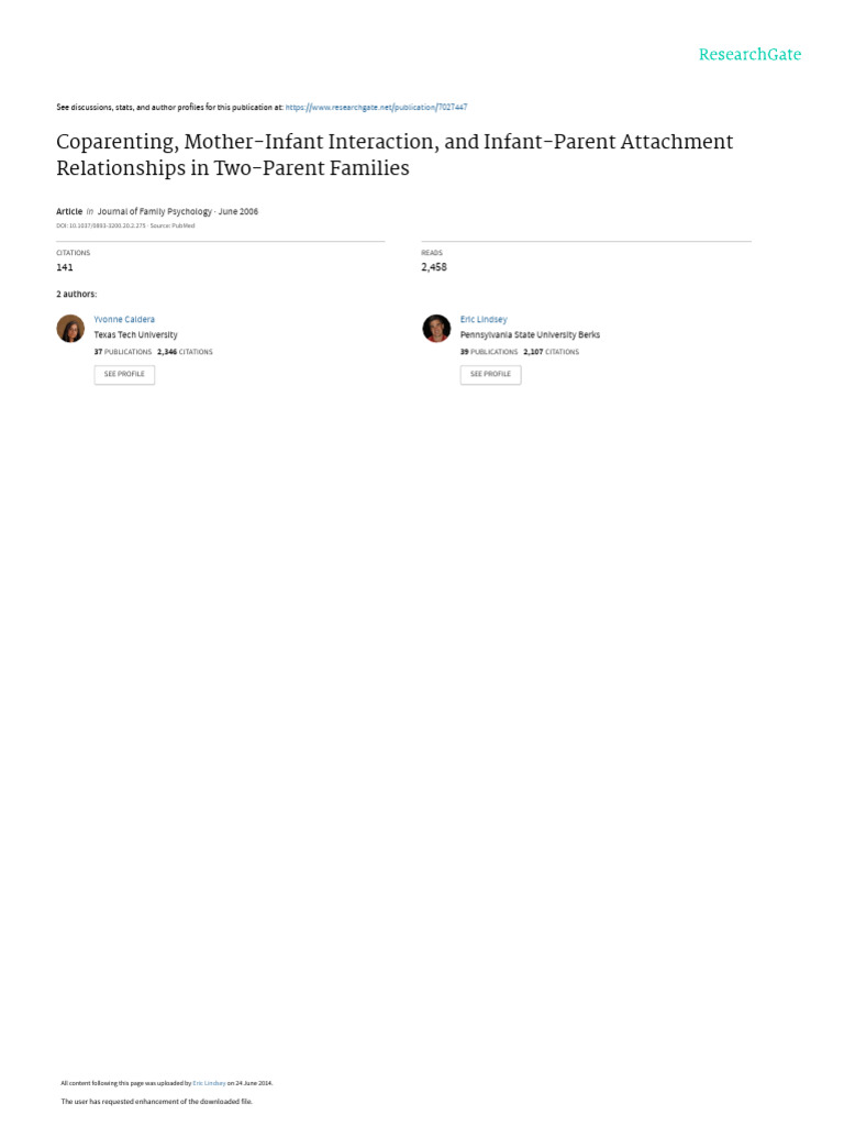 Coparenting, Mother-Infant Interaction, and Infant-Parent Attachment ...