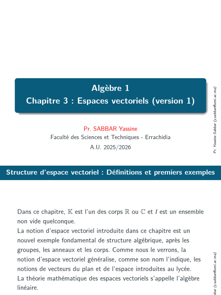 Espaces vectoriels : définitions et exemples | PDF | Espace vectoriel ...