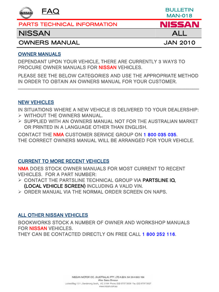 Nissan Owners Manual Pdf