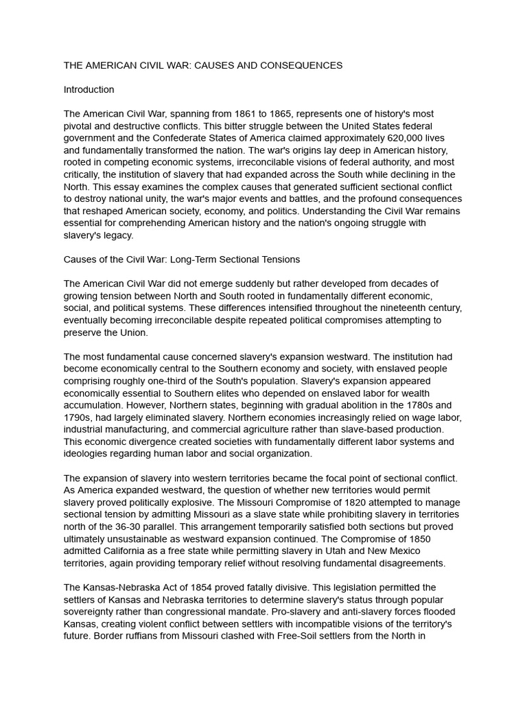 The American Civil War. Causes and Consequences | PDF | Confederate ...