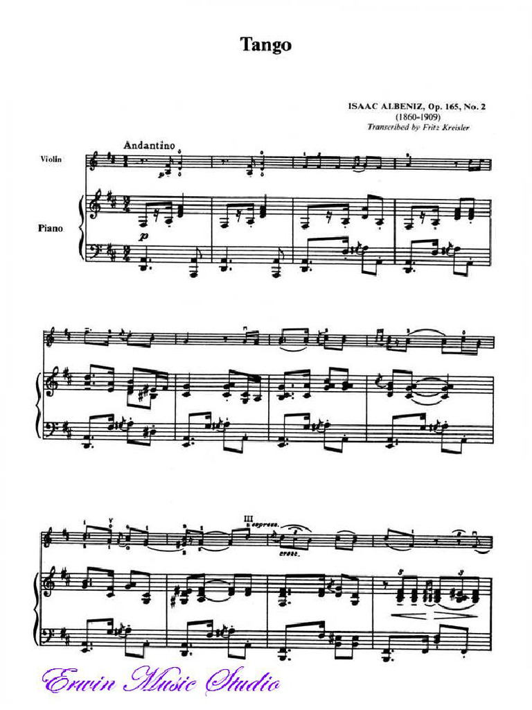 Piano Fritz Kreisle, Isaac Albeniz, Tango Op.165, No.2 | PDF