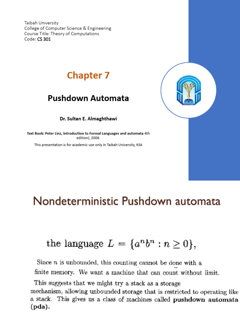 Pushdown Automata in Theory of Computations | PDF