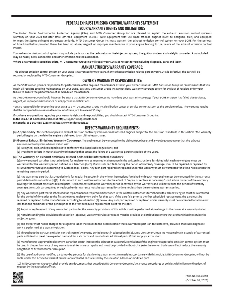 Exhaust Emission Control Warranty Guide | PDF | Machines | Rotating ...