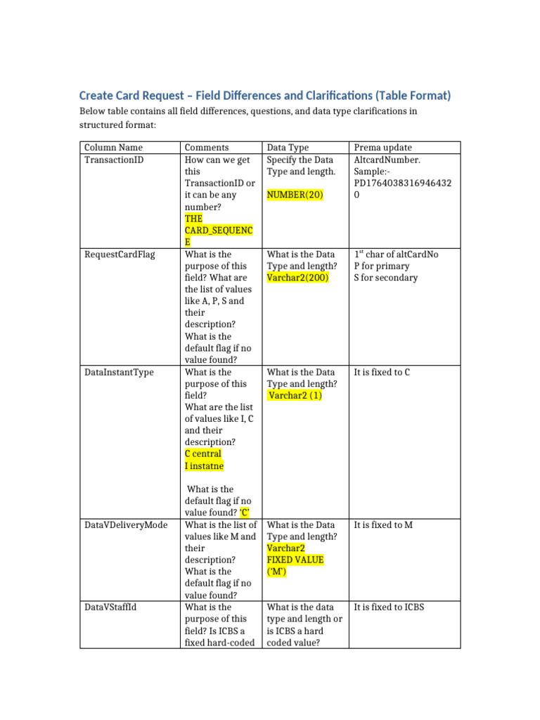 Card Request Field Differences Guide | PDF | Computer Engineering ...