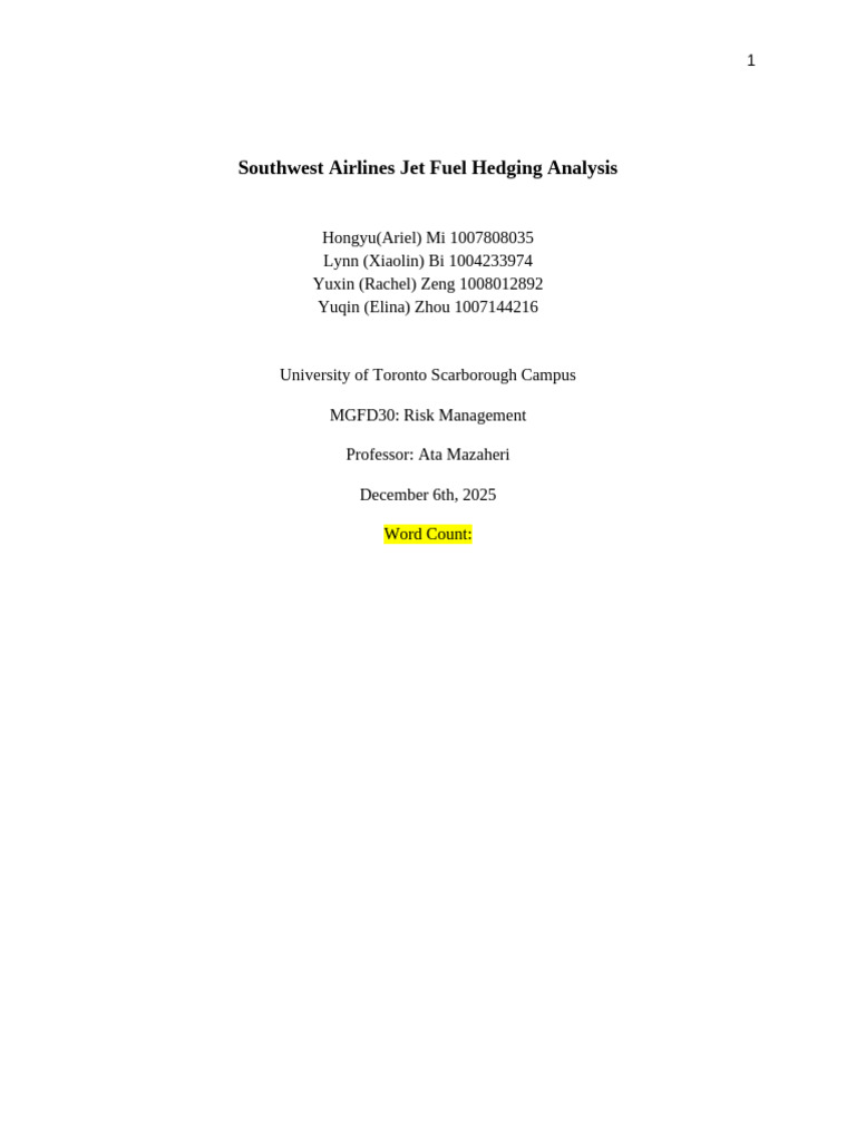 Southwest Airlines Fuel Hedging Strategies | PDF