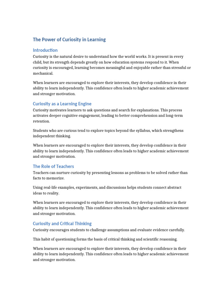 Harnessing Curiosity for Effective Learning | PDF | Learning | Curiosity