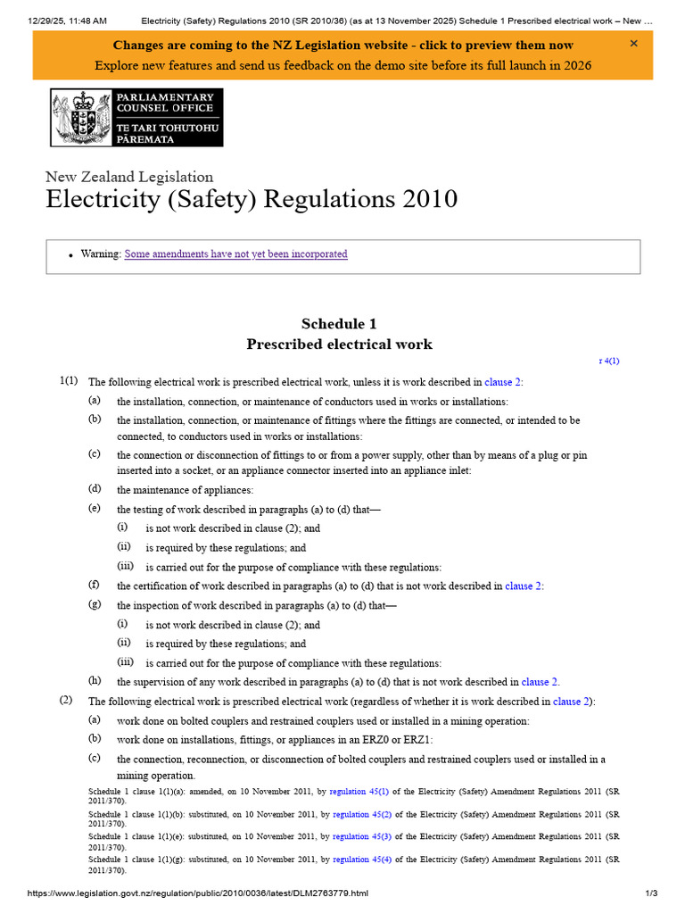 Electricity (Safety) Regulations 2010 (SR 2010_36) (as at 13 November ...