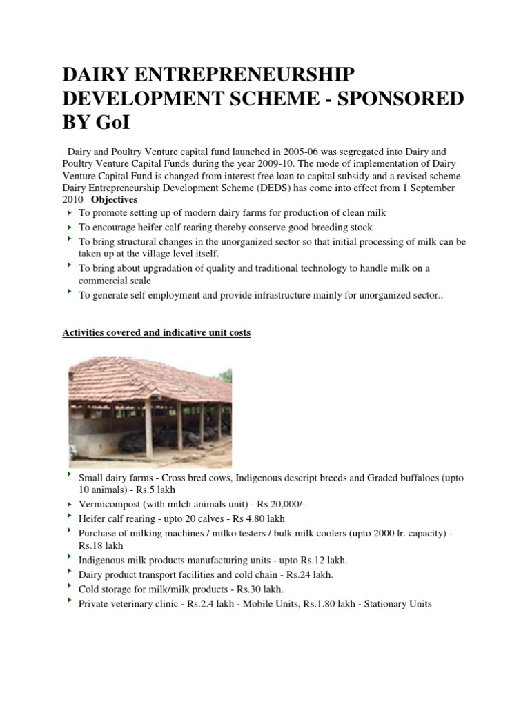 Dairy Entrepreneurship Development Scheme | PDF