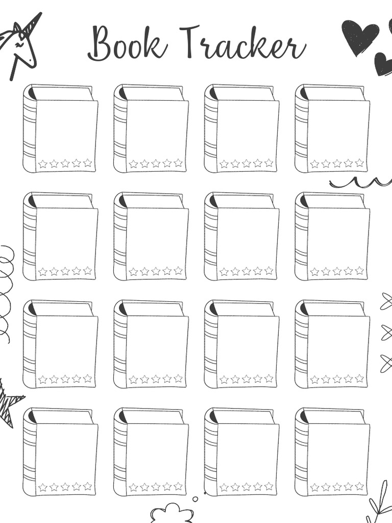 Black and White Doodle Style Book Reading Tracker Planner | PDF