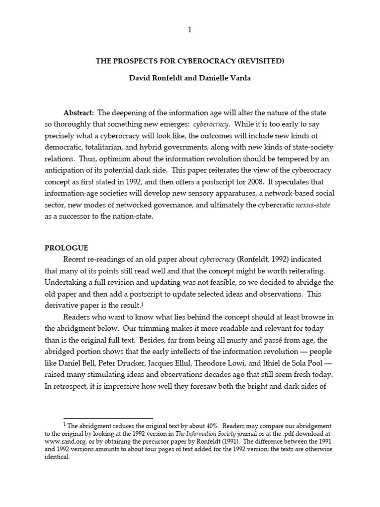The Prospects of Cyberocracy by David Ronfeldt and Danielle Varda | PDF ...