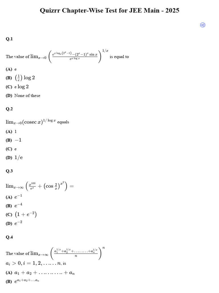 Limits - Test 3 | PDF