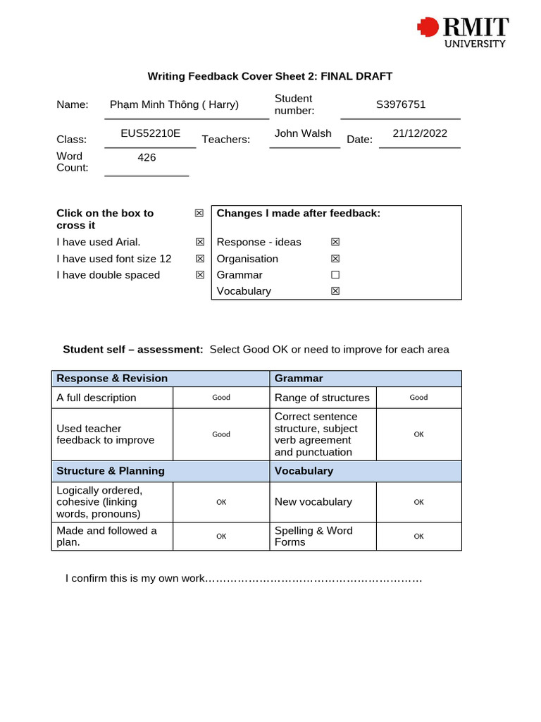 Writing Final draft Cover Sheet for Canvas (R&W) | PDF | Genetically ...