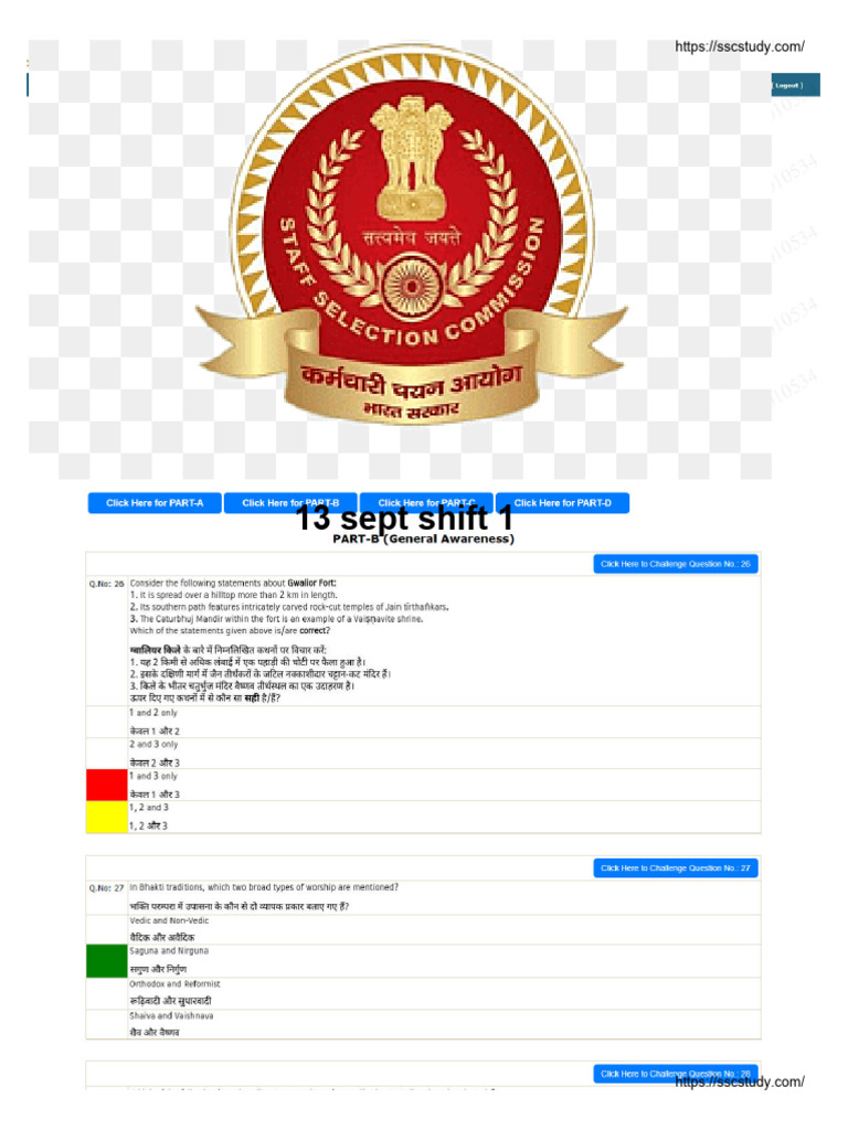 SSC CGL 13 Sep 2025 All Shift (All Shift) solved | PDF | Evaluation ...