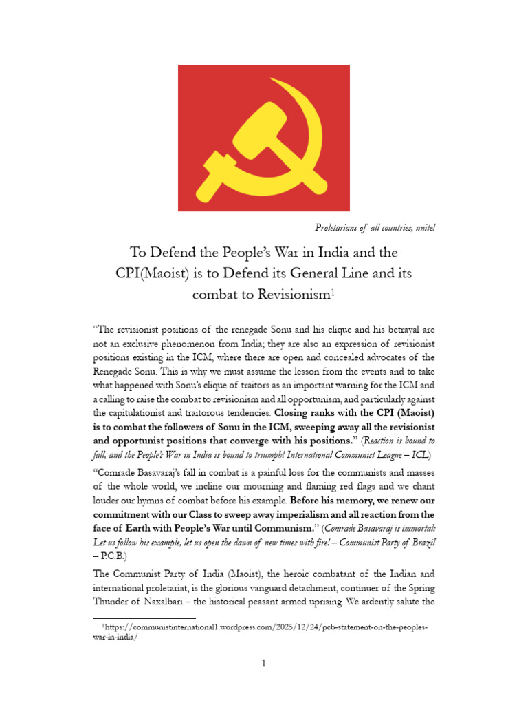 To Defend the Peoples War in India and the Cpi Maoist is to Defend Its ...