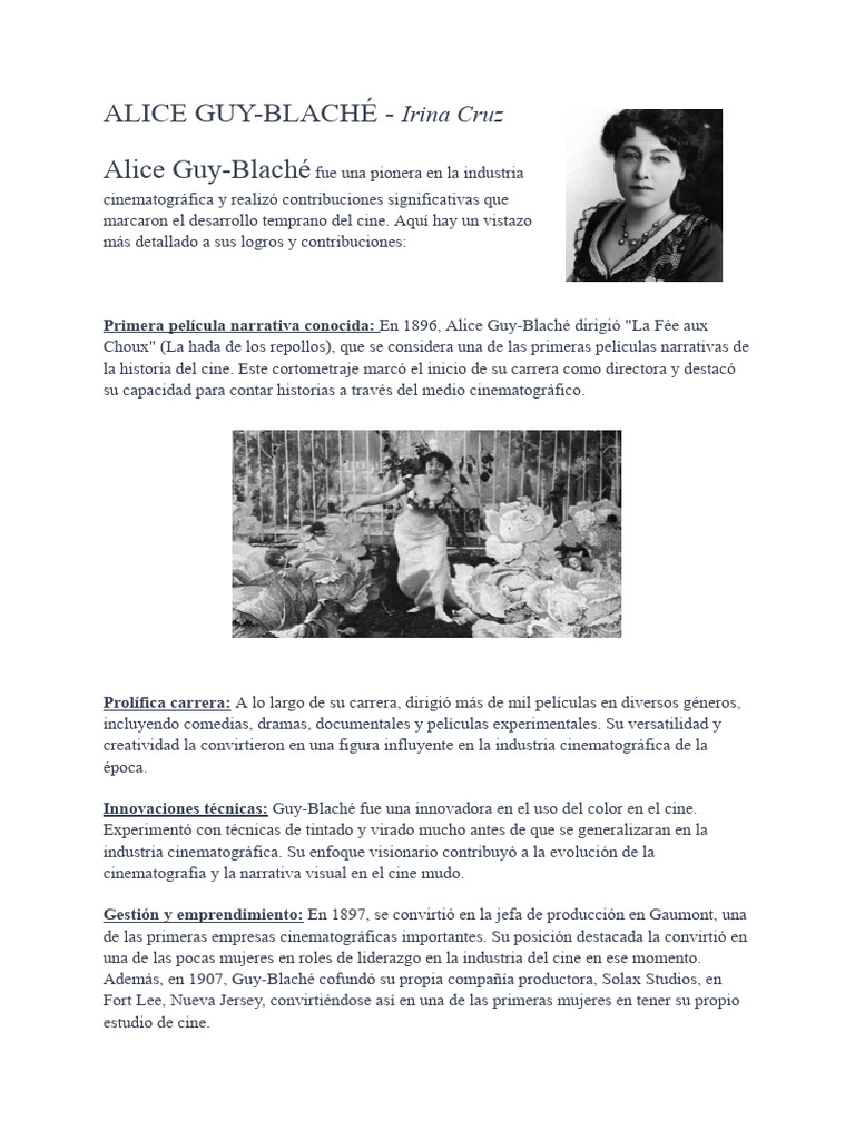 Alice Guy-Blaché: Pionera del Cine | PDF