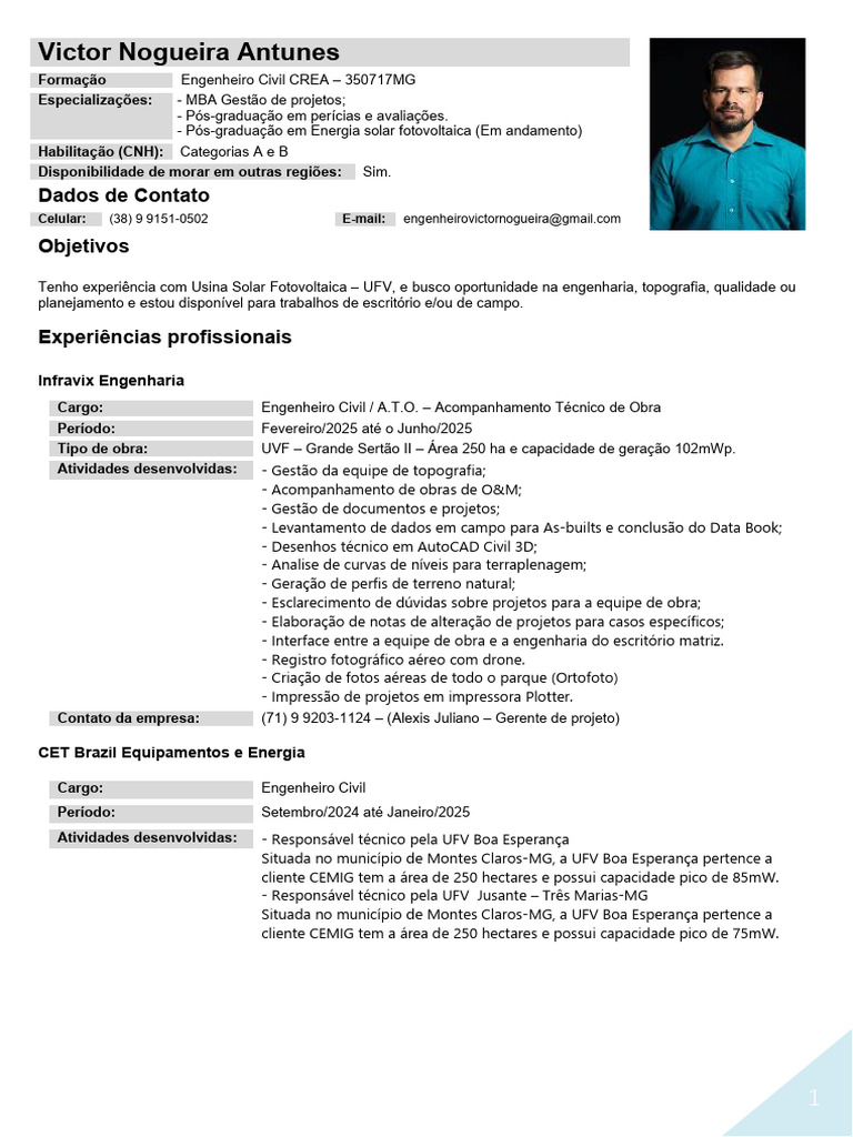 Curriculum - Victor Nogueira Antunes Engenheiro Civil 02-06-2025 | PDF | Engenharia Civil ...