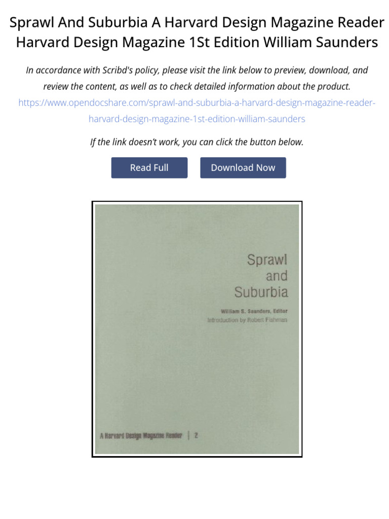 Sprawl and Suburbia A Harvard Design Magazine Reader Harvard Design ...