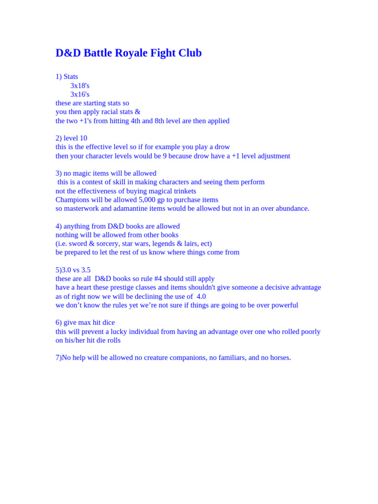 D&D Battle Royale Fight Club Rules | PDF