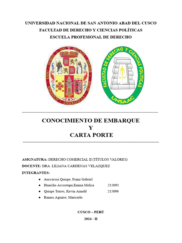 conocimiento de embarque y carta porte (1) | PDF | Guía de carga