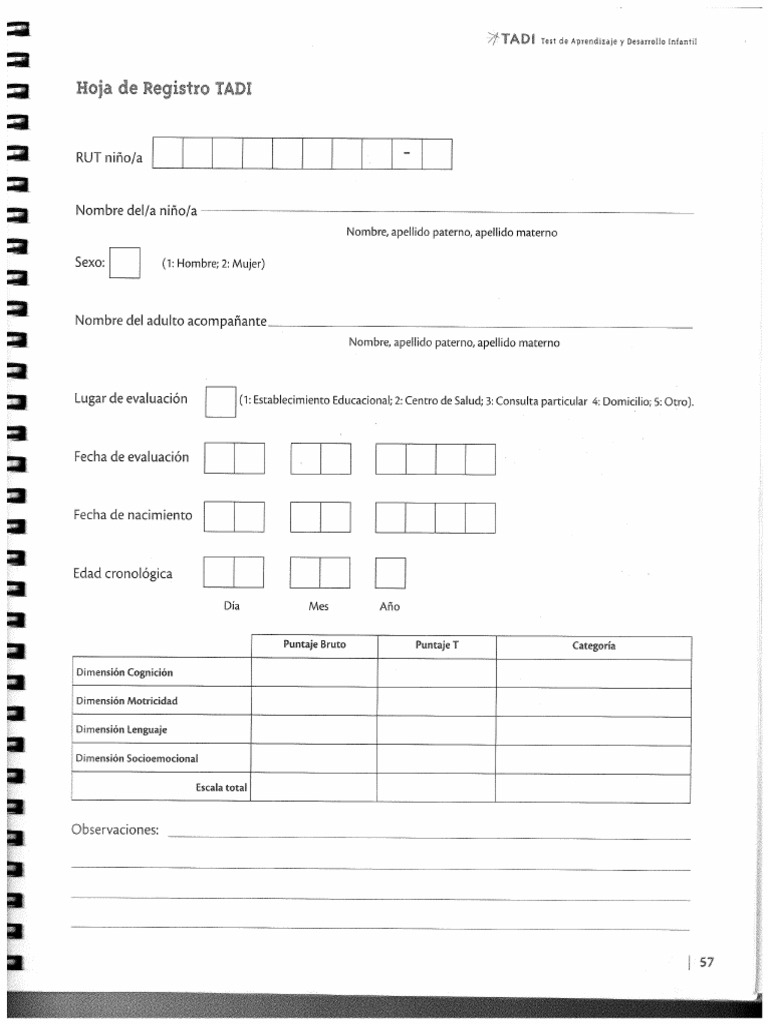 Hoja Registro Tadi | PDF