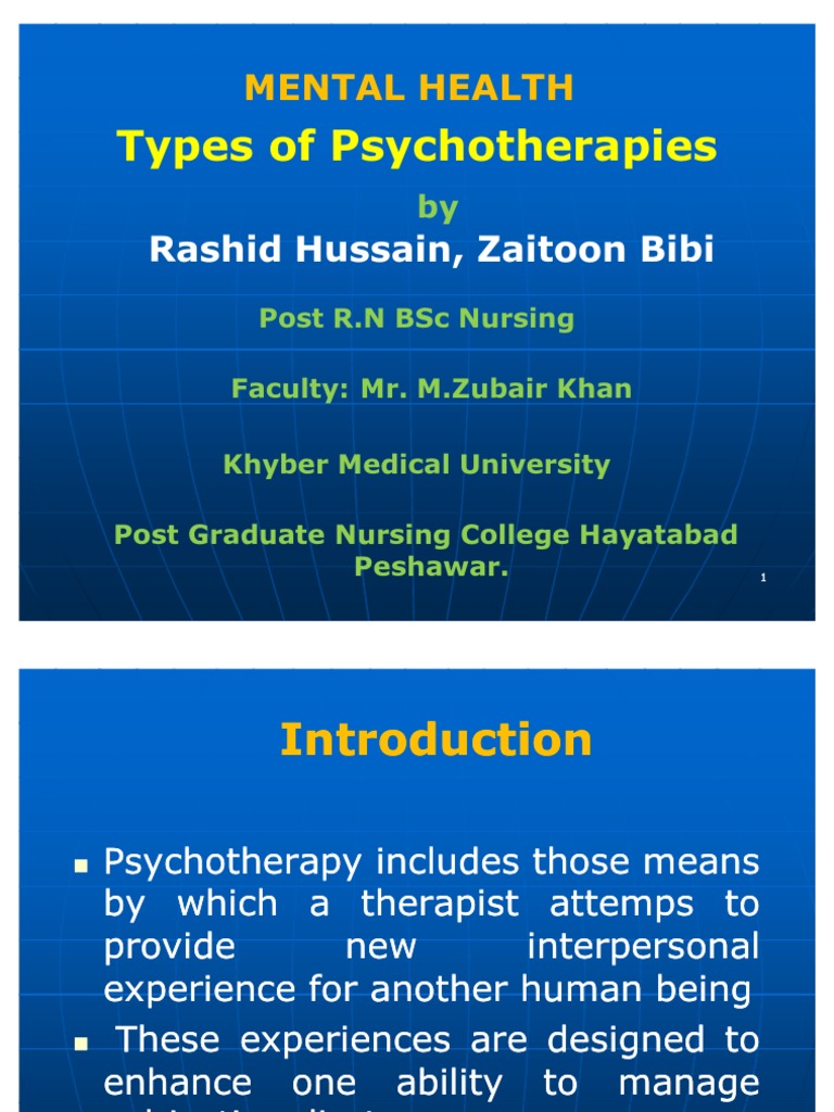 Psychotherapy Types | PDF | Behaviour Therapy | Psychotherapy