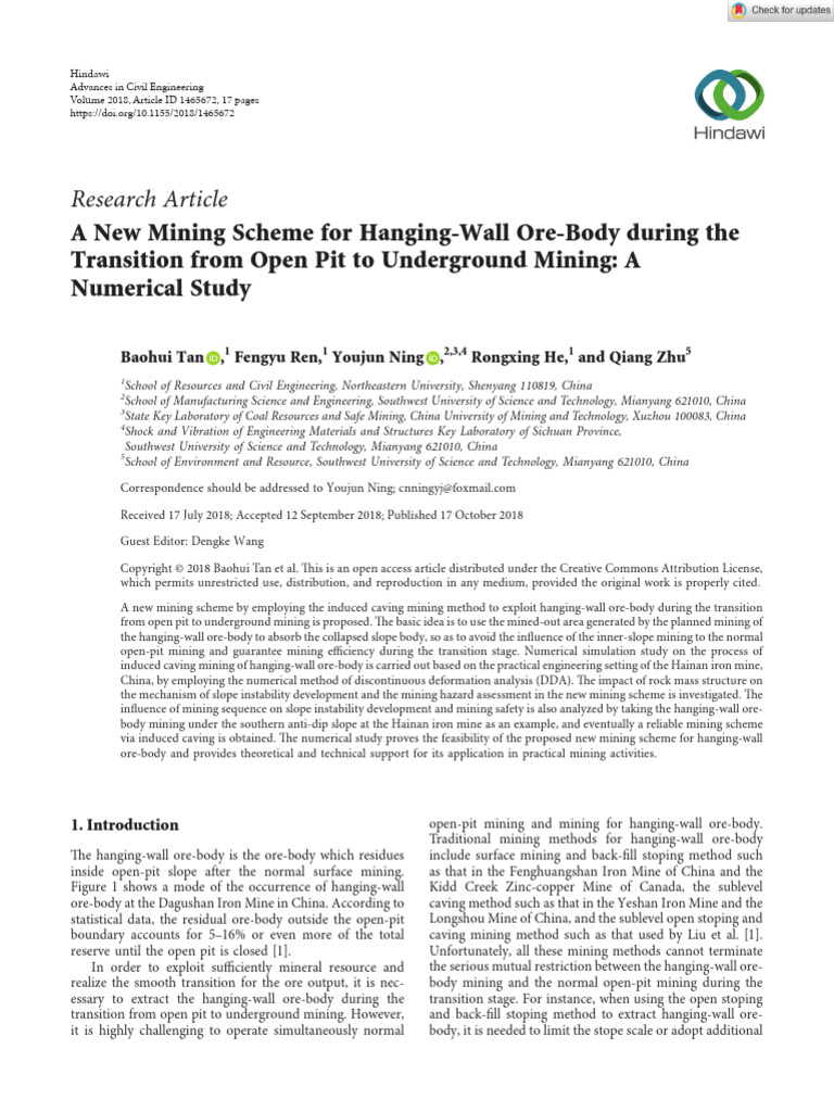 A New Mining Scheme For Hanging Wall Ore Body During The Transition ...