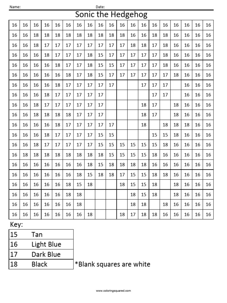 15CN Sonic The Hedgehog Nintendo Color by Number Coloring Worksheet | PDF