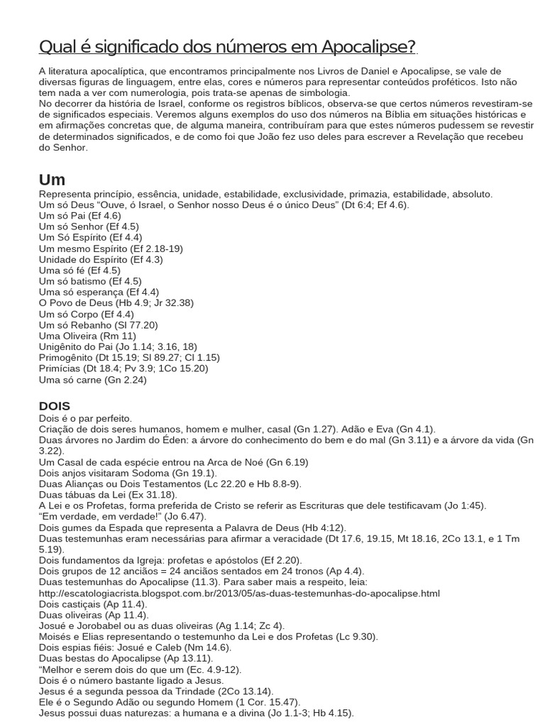 Qual é significado dos números em Apocalipse | PDF | O Número do ...