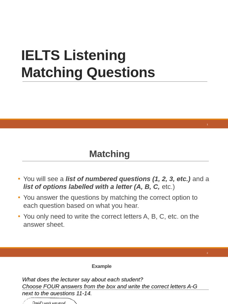 IELTS Listening Matching | PDF