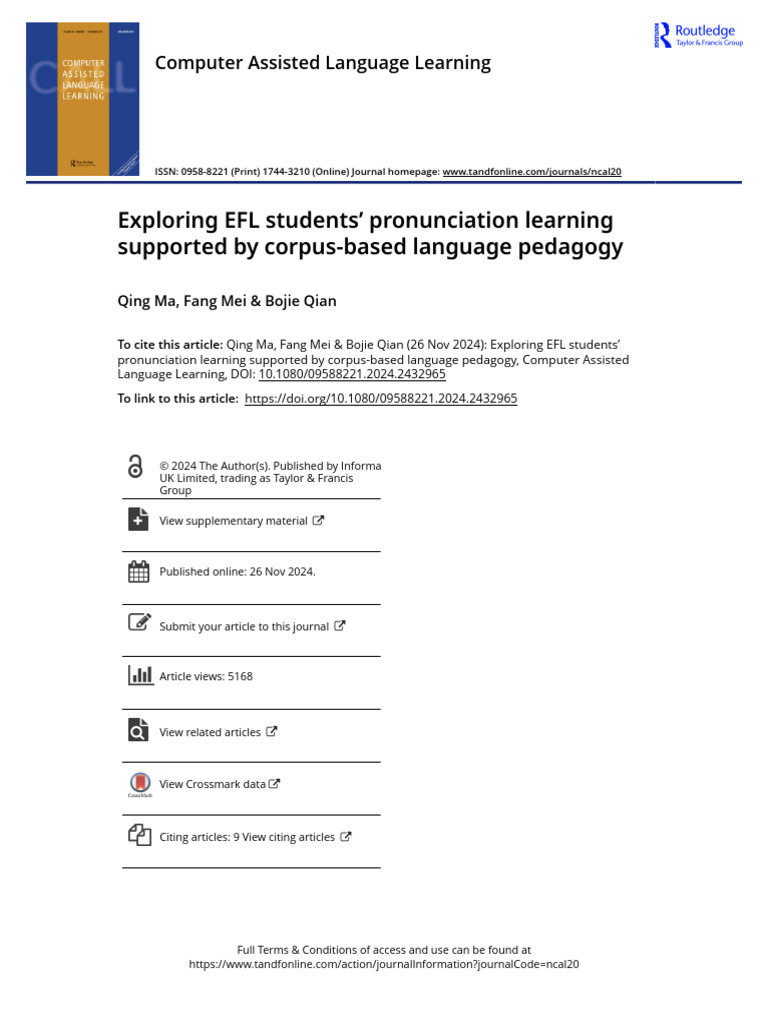 Exploring EFL Students Pronunciation Learning Supported by Corpus-based ...