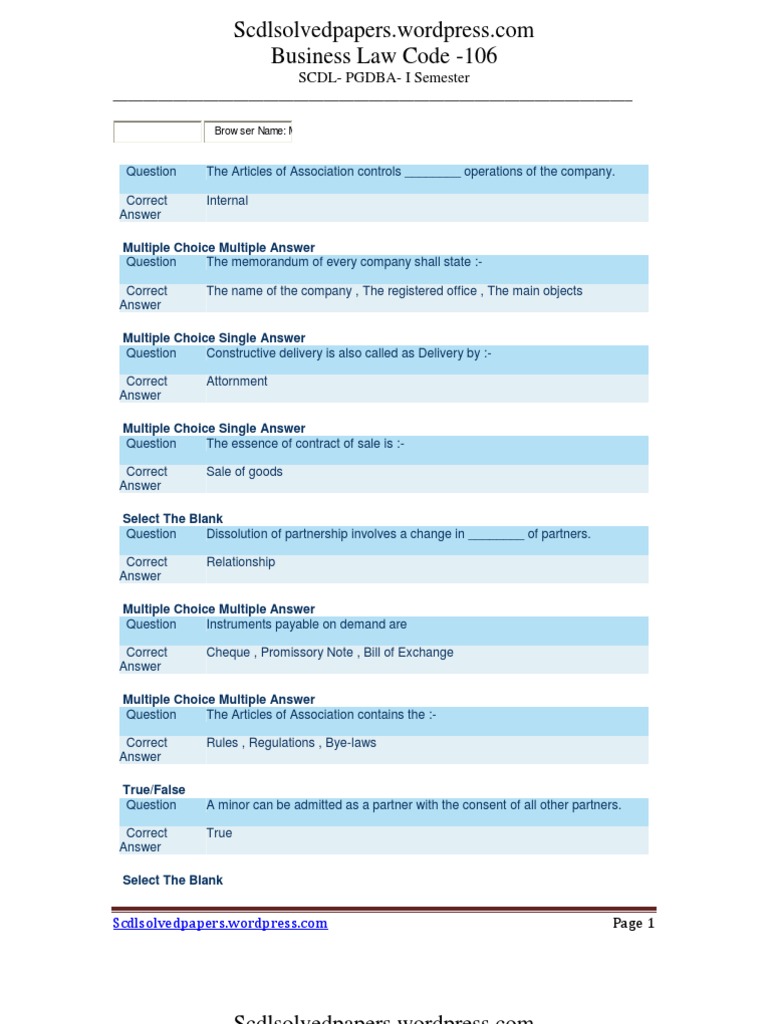 SCDL Business Law Paper - 2 | PDF | Partnership | Corporate Law