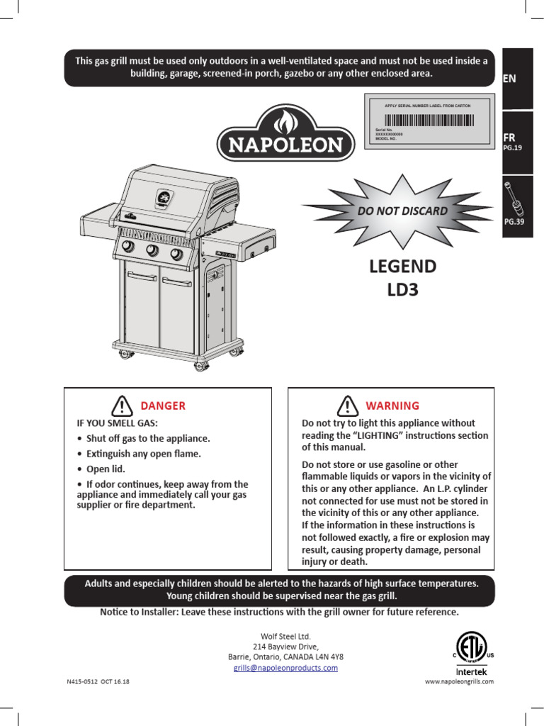 Legend lD3 Series Manual | PDF | Grilling | Barbecue Grill