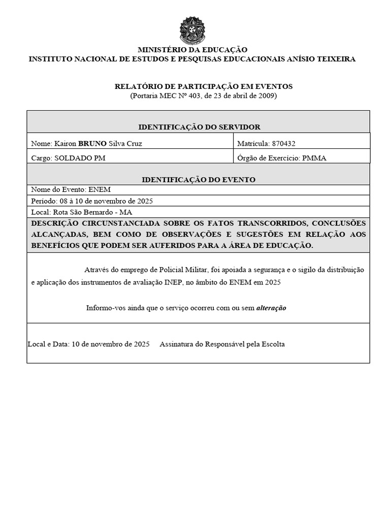 RELATÓRIO DE DIÁRIAS PARA O ENEM 2025 | PDF