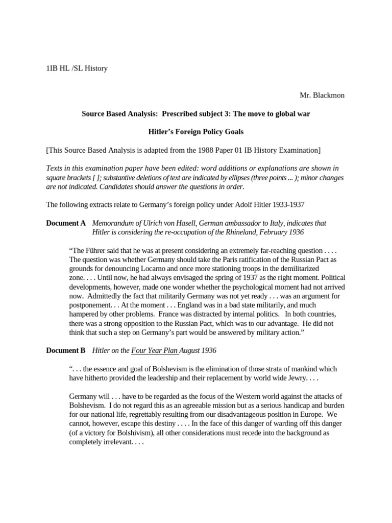 Paper 1 Practice - Hitler's FP Goals | PDF | Adolf Hitler | Nazi Germany