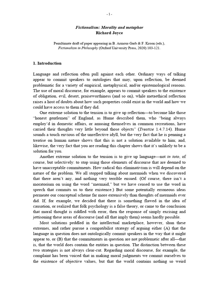 "Fictionalism: Morality and Metaphor," Richard Joyce (2020) | PDF ...