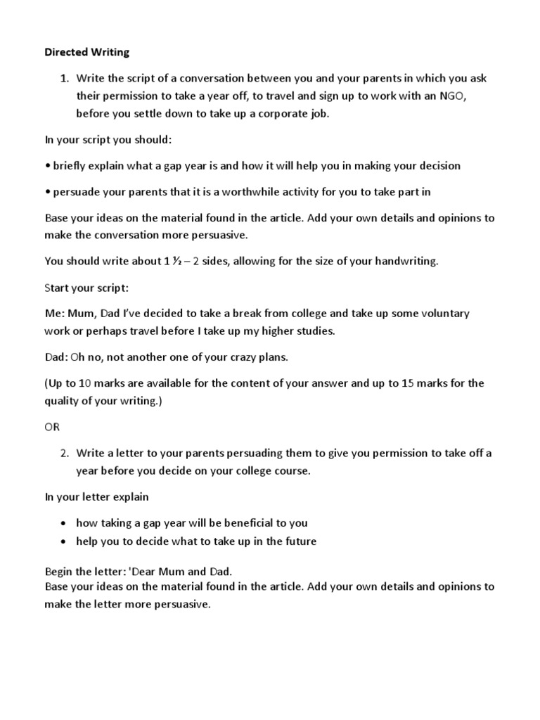 Directed Writing | PDF | College | Volunteering