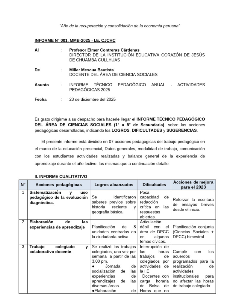 INFORME CCSS 2025 | PDF | Aprendizaje | Evaluación
