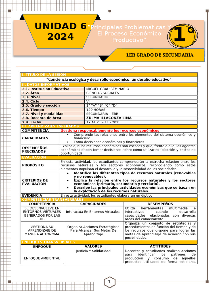1º Sesiones Sem 3 Uni 6 - Ccss 2025 (1) | PDF | Aprendizaje | Maestros
