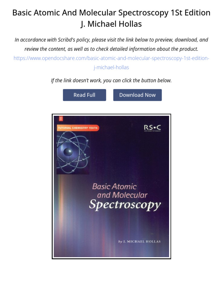 Basic Atomic and Molecular Spectroscopy 1st Edition J. Michael Hollas | PDF