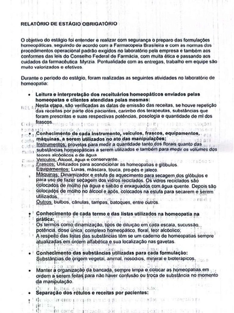 relatório de estágio obrigatório em Homeopatia Brenda | PDF
