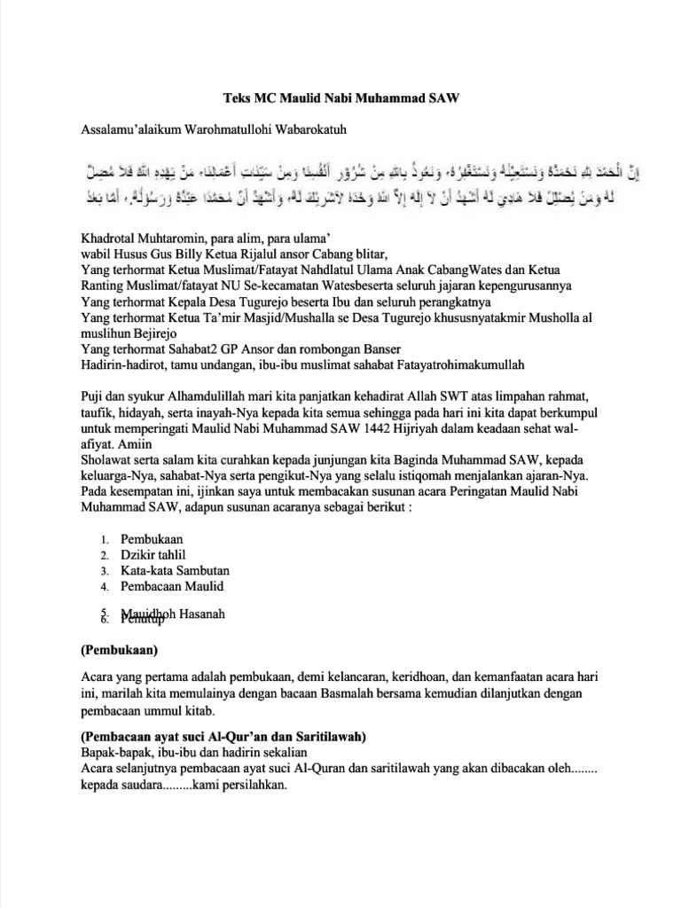 PDF Teks Mc Maulid Nabi Muhammad Saw Compress | PDF