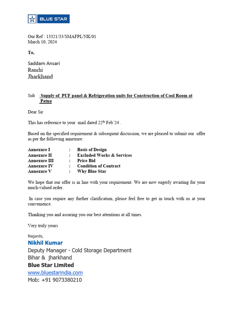 BSL OFFER_Saddam Ansari | PDF | Refrigeration | Taxes