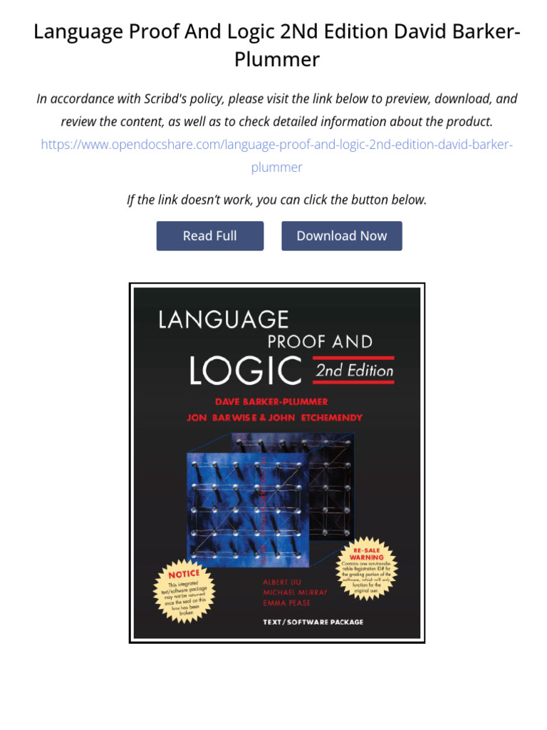 Language Proof and Logic 2nd Edition David Barker-Plummer | PDF | First ...