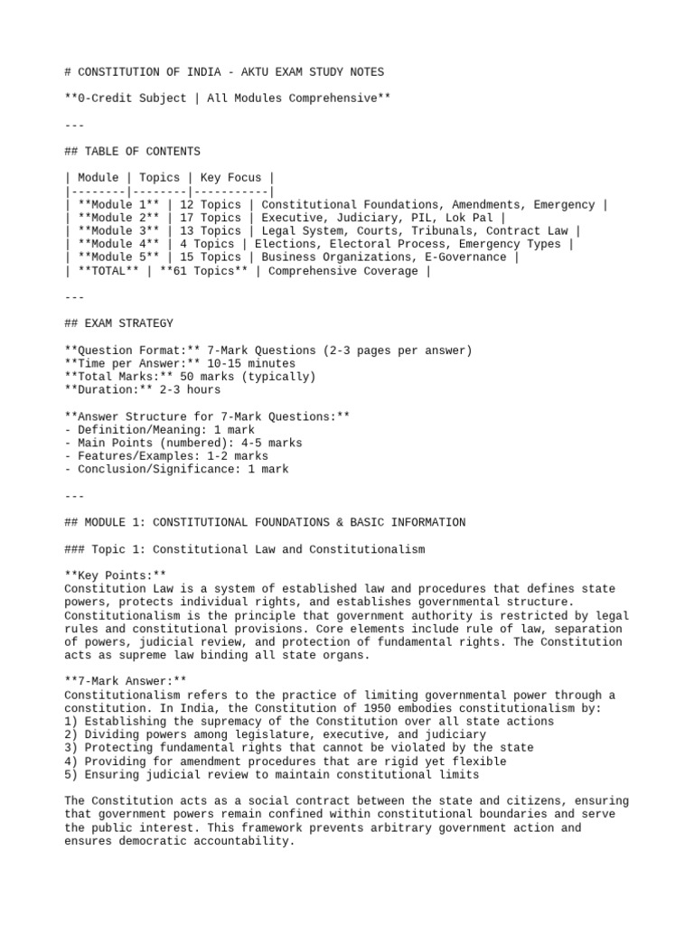 AKTU_Constitution_India_Study_Notes | PDF | Governance | Political Charters