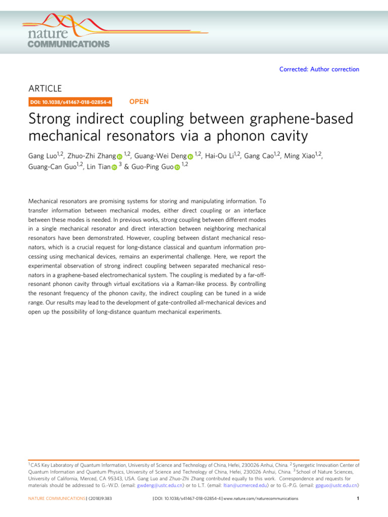 Indirect Coupling in Graphene Resonators | PDF | Phonon | Graphene