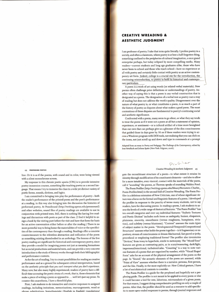 Charles Bernstein Creative Wreading and Aesthetic Judgment | PDF ...