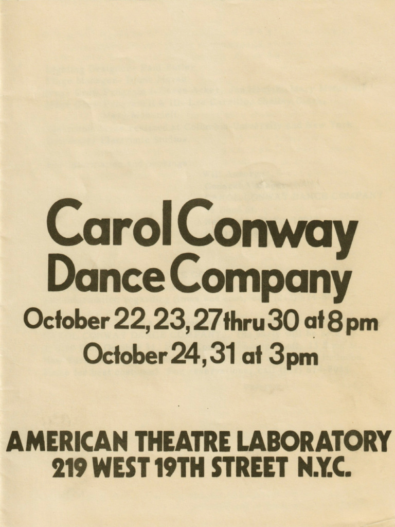 Carol Conway Dance Company October 22, 23, 27, Thru 30 | PDF