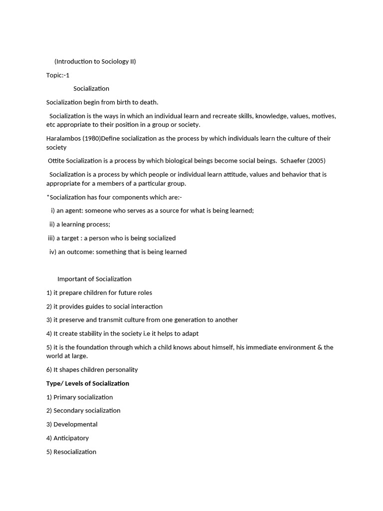 Introduction to Sociology II | PDF | Deviance (Sociology) | Socialization