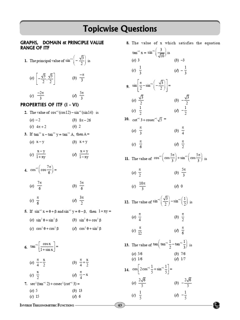 Chapter-02 - Inverse Trigonometric Functions | PDF | Trigonometric ...